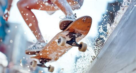 Low Angle View Surfskate Player And Board In Movement Action Practicing Playing Surf Skate