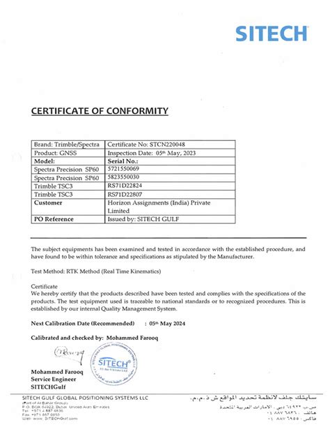 Calibration Certificate Horizon Trimble Tsc3 Gps Pdf