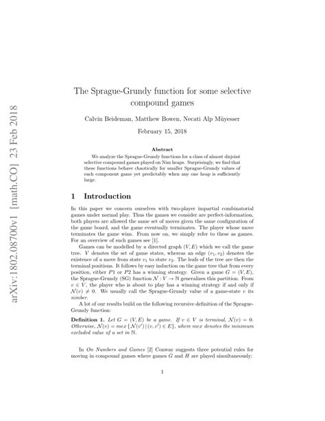 pdf the sprague grundy function for some selective compound games