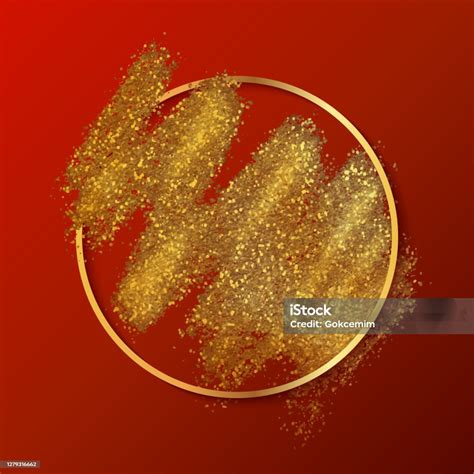 레드 Bckground에 황금 반짝이 브러시 스트로크와 골드 프레임 골드 샤이니 그런지 텍스처 골드 호일 브러쉬 스트로크 클립