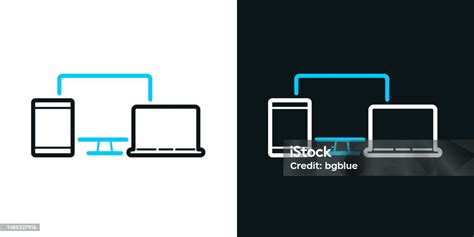 데스크탑 컴퓨터 태블릿 Pc 및 노트북 검은색 또는 흰색 배경에 이색 선 아이콘 편집 가능한 획 개념에 대한 스톡 벡터 아트 및 기타 이미지 Istock