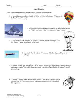 Rate Of Change Worksheet PDF Heart And Cardiovascular Diseases Diseases And Conditions