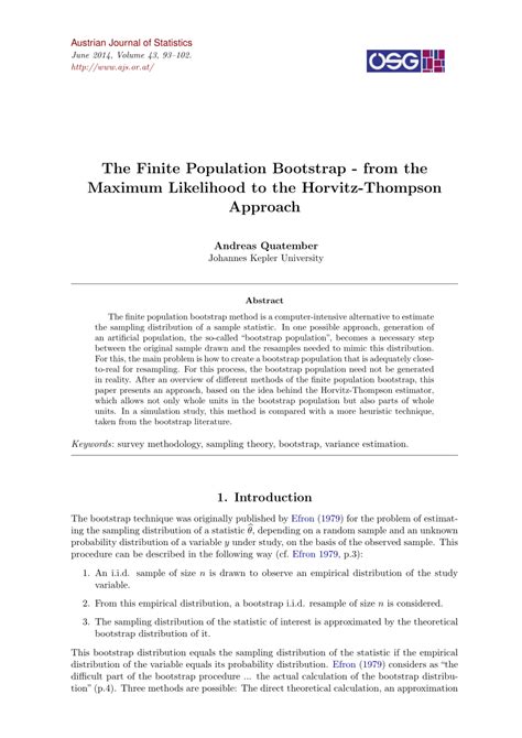 Pdf The Finite Population Bootstrap From The Maximum Likelihood To