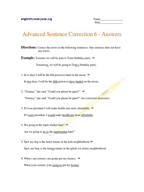 Advanced Sentence Correction 6 Answers Pdf