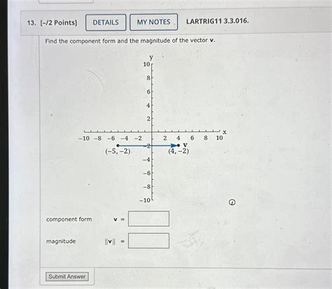 Solved Points Lartrig11 33016find The Component Form And