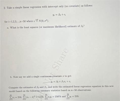 Solved 2 Take A Simple Linear Regression With Intercept