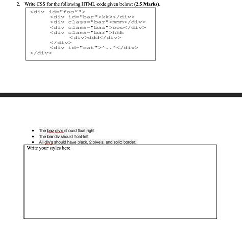 solved 2 write css for the following html code given below