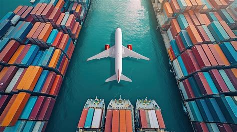 Premium Photo Airplane Flying Above Container Logistic Cargo