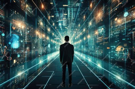 Premium Ai Image Shot Of Man Walking Data Center Database Data Storage Backup Cyber Security