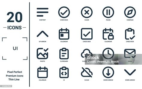 ui linear icon set includes thin line content up arrow photo calendar
