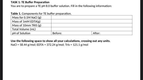 Solved Task 1 Te Buffer Preparation You Are To Prepare A Te Solved Task 1 Te Buffer Preparation You Are To Prepare A Te