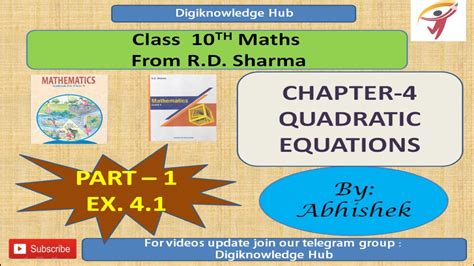 Quadratic Equations Exercise 41 Part 1 Intro Chapter 4 Maths