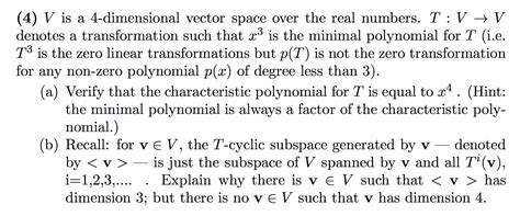 solved 4 v is a 4 dimensional vector space over the real