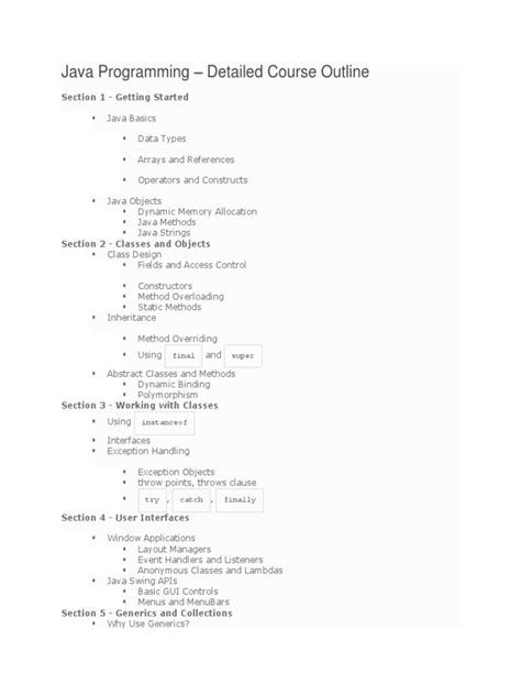 Java Programming 2 Course Outline Pdf