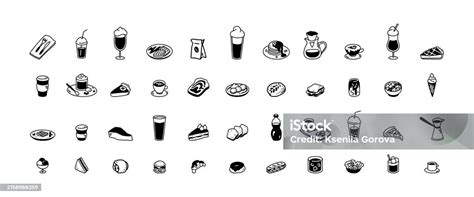 귀여운 라인 낙서 큰 후드 세트 레스토랑 카페 제과점 베이커리 제과 커피숍 메뉴를 위한 미니멀리스트 아이콘 따뜻한 음료와 차가운