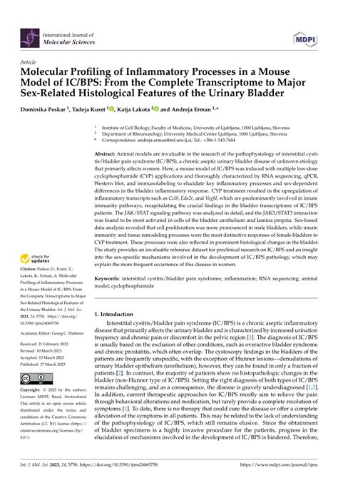 Pdf Molecular Profiling Of Inflammatory Processes In A Mouse Model Of