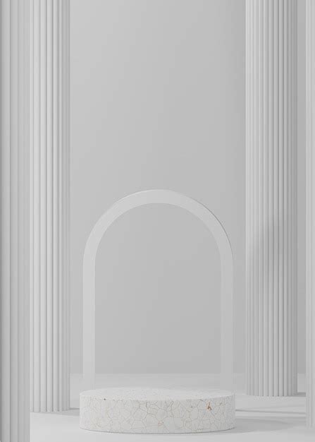 3d 배경 제품 디스플레이 연단 장면 배경 화장품 제품을 표시하는 연단 스탠드가 있는 3d 렌더링 받침대 디스플레이 흰색