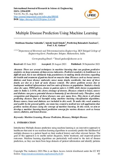 Pdf Multiple Disease Prediction Using Machine Learning