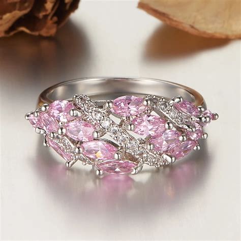 Elegant Pink Crystal Engagement Rings For Women Lover Trendy Cubic