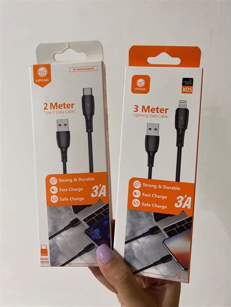 Vipfan 2 Meter Type C Data Cable And 3 Meter Lightning Apple Data