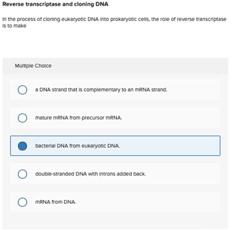 Solved Reverse Transcriptase And Cloning Dna In The Process Of Cloning 1 Answer