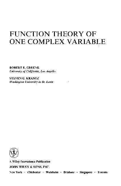 Pdf Function Theory Of One Complex Variable