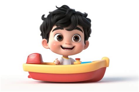 Premium Photo Little Boy In A Boat On A White Background