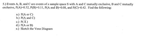Solved Events A B And C Are Events Of A Sample Space S Chegg Com