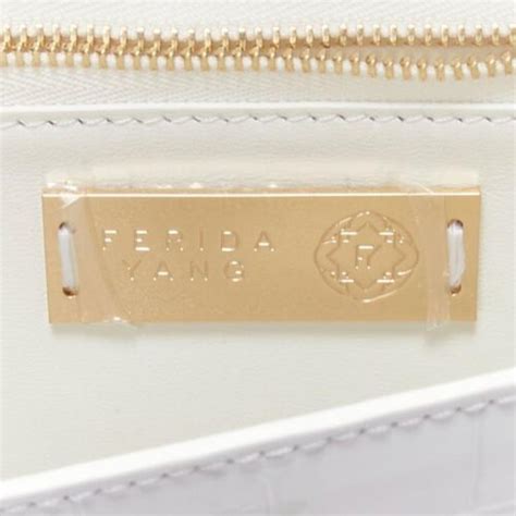 Ferida Yang Bespoke White Matte Scaled Leather Gold Buckle Long Flap