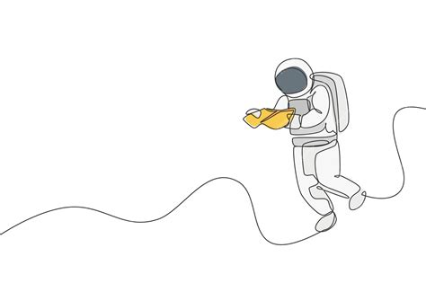 Premium Vector Single Continuous Line Drawing Of Floating Science Astronaut In Spacewalk