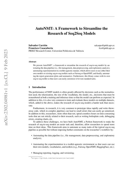 Autonmt A Framework To Streamline The Research Of Seq2seq Models Deepai