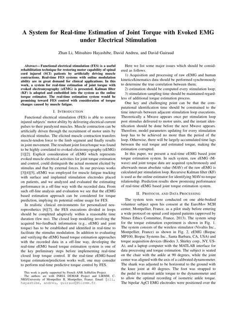 Pdf A System For Real Time Estimation Of Joint Torque With Evoked Emg Under Electrical Stimulation