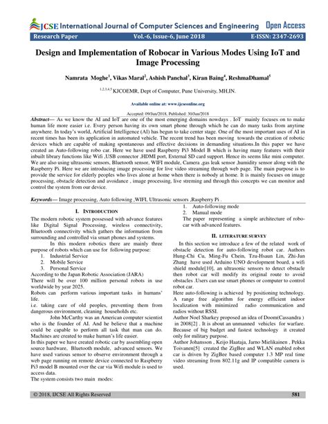 Pdf Design And Implementation Of Robocar In Various Modes Using Iot And Image Processing