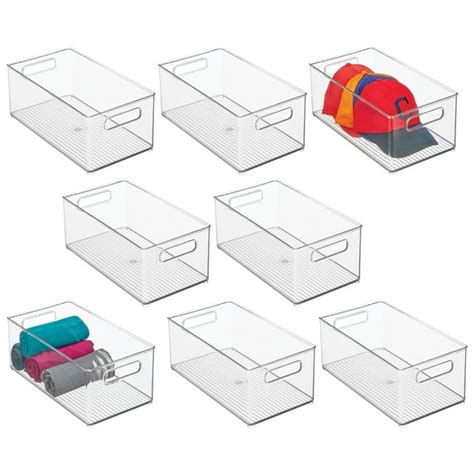 Mdesign Deep Plastic Closet Storage Organizer Bin With Handles 8 Pack