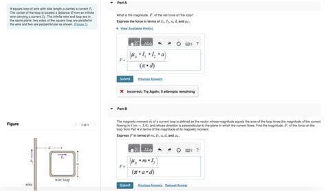 Solved A Square Loop Of Wire With Side Length A Carries A Chegg