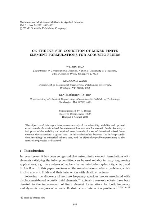 Pdf On The Inf Sup Condition Of Mixed Finite Element Formulations For