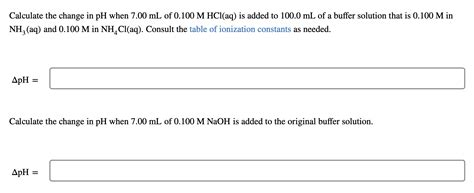 Solved Calculate The Change In PH When ML Of Chegg Com