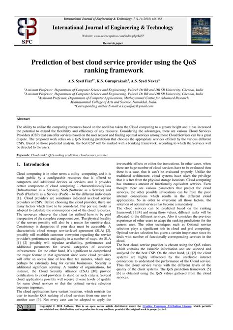 pdf prediction of best cloud service provider using the qos ranking