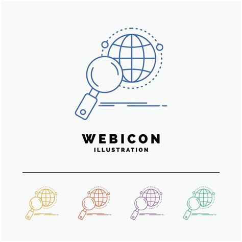 Global Globe Magnifier Research World 5 Color Line Web Icon