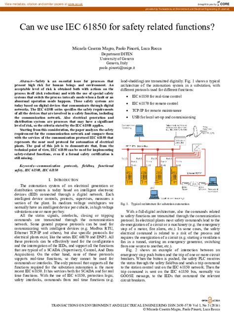 Pdf Can We Use Iec 61850 For Safety Related Functions