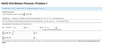 solved hw33 16 8 stokes theorem problem 1 problem value 1