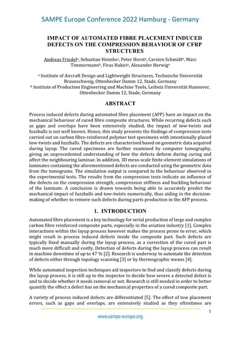 pdf impact of defects during automated fibre placement on the