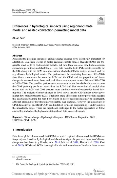 Pdf Differences In Hydrological Impacts Using Regional Climate Model And Nested Convection
