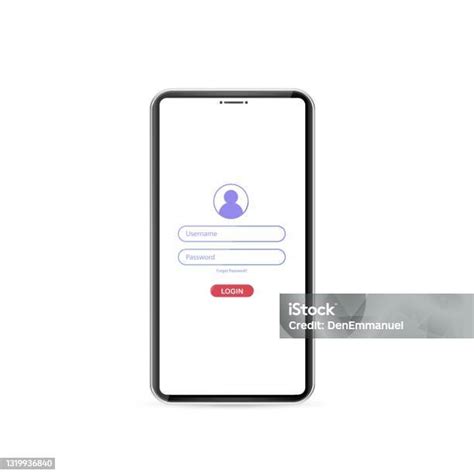 화면에 로그인합니다 모바일 응용 프로그램 인터페이스 로그인 및 암호 필드등록 양식 버튼 및 네트워크 계정이 있는 웹 사이트 Ui Brand Name Smart Phone에