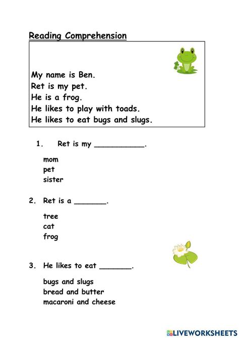 Reading Comprehension Online Exercise For Kindergarten Live