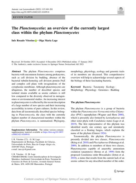 The Planctomycetia An Overview Of The Currently Largest Class Within The Phylum Planctomycetes