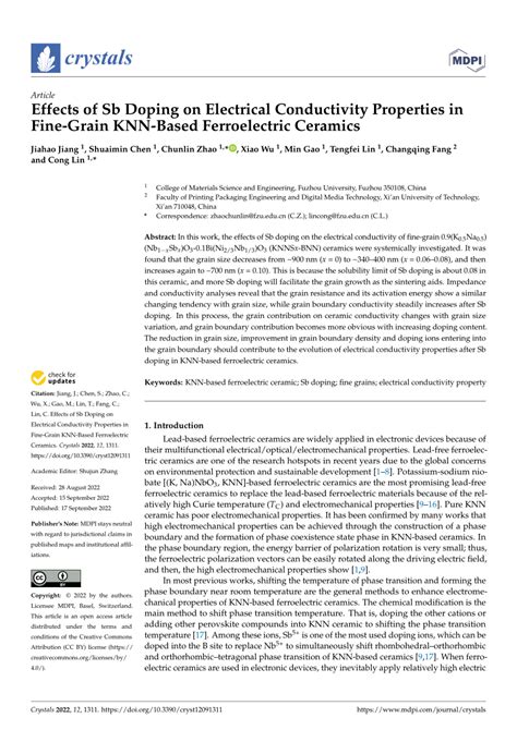 Pdf Effects Of Sb Doping On Electrical Conductivity Properties In Fine Grain Knn Based