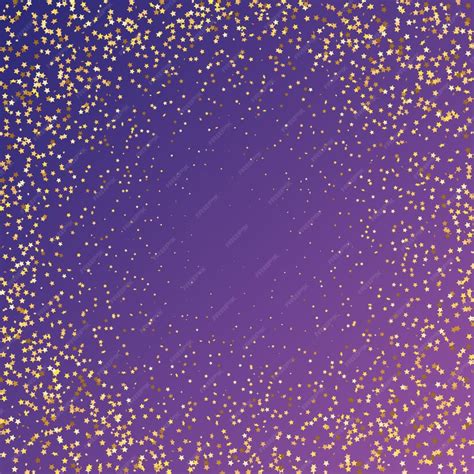 네온 퍼플 배경에 스타 스팽글 색종이 격리 된 평면 생일 카드입니다 골든 스타 배너 크리스마스 파티 프레임 벡터 골드 반짝이입니다 바닥에 떨어지는 입자 상품권