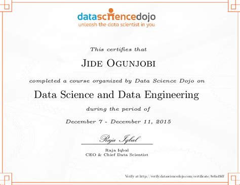 Jide Ogunjobis Certificate Data Science Dojo