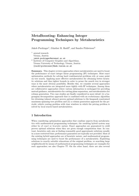 Pdf Metaboosting Enhancing Integer Programming Techniques By